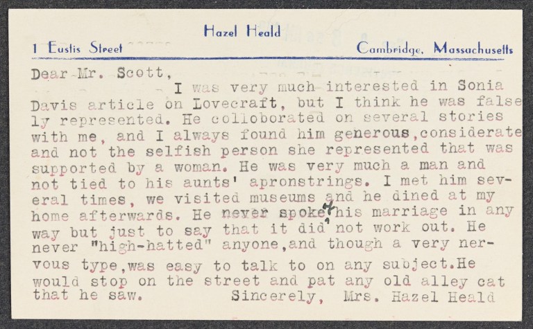 Her Letters To Lovecraft: Hazel Heald – Deep Cuts in a Lovecraftian Vein