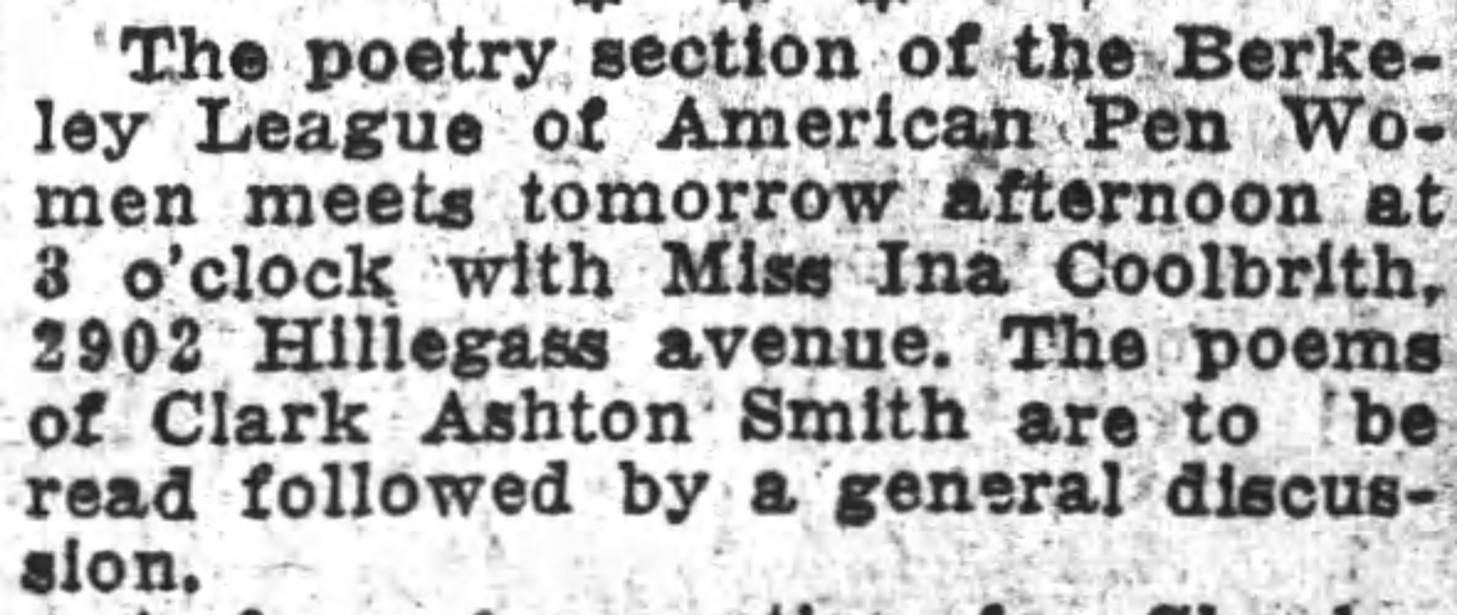 Her Letters To Clark Ashton Smith: Ina Donna Coolbrith – Deep Cuts in a ...